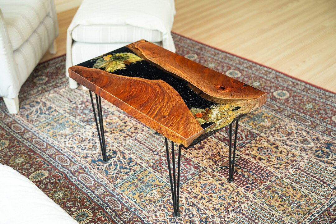 Table: Wood & Floral Art Resin Custom Handcrafted Statement Piece ...