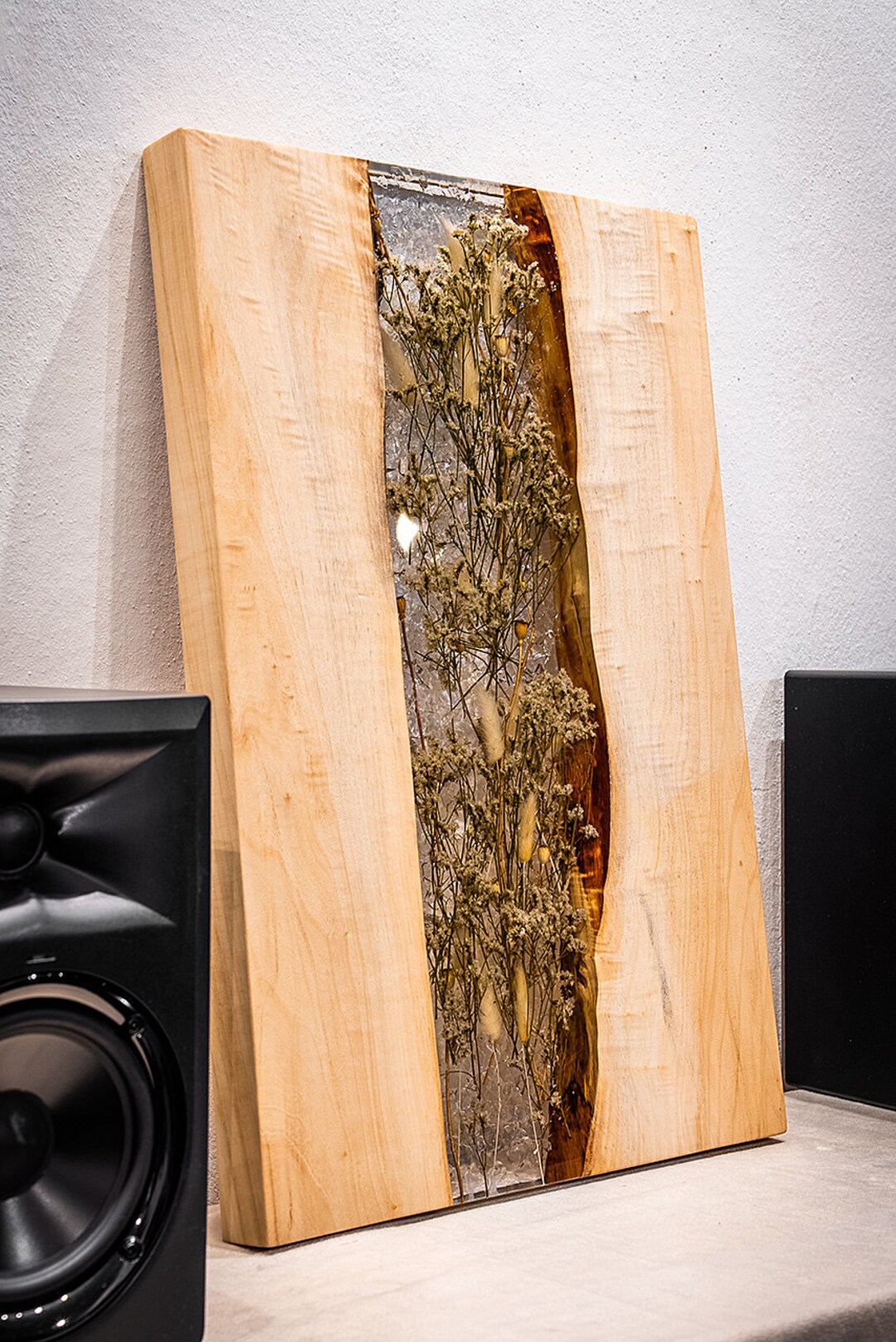 Artisanal Resin Dried Flower Inlay on Poplar Burl Wood Embracing ...
