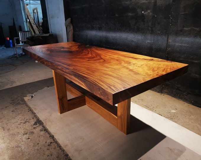 Custom 2.5m98 Square-cut Crystal Glass Hand-crafted Acacia Dining Table ...