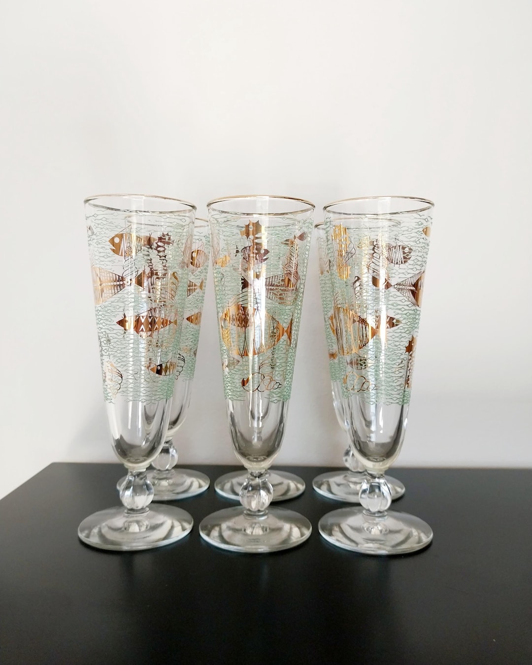 Vintage Libbey Marine Life Seahorse Fish Tall Pilsner Glasses Set of 6 ...