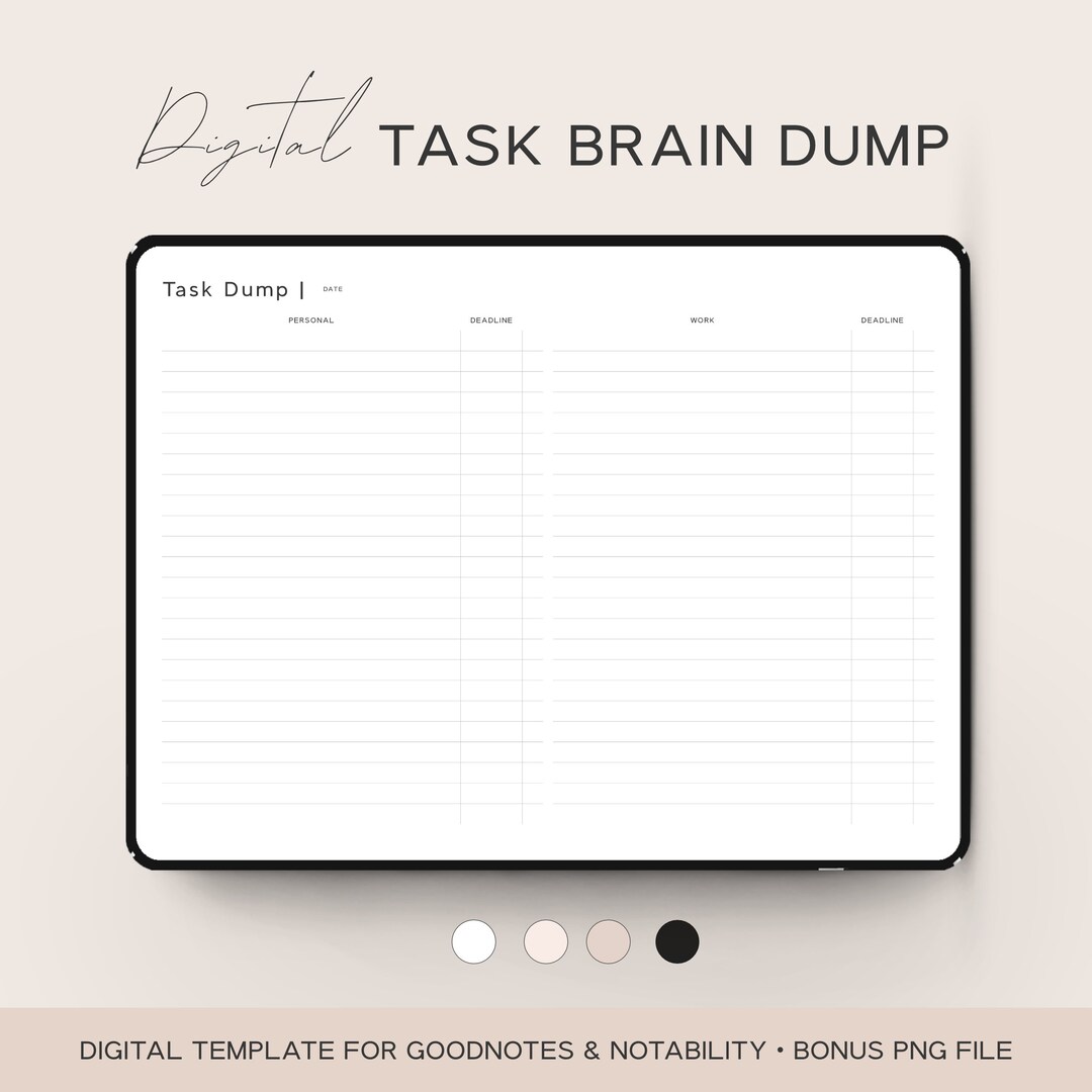 Task Brain Dump Digital Planner Template, Minimalist to Do List ...