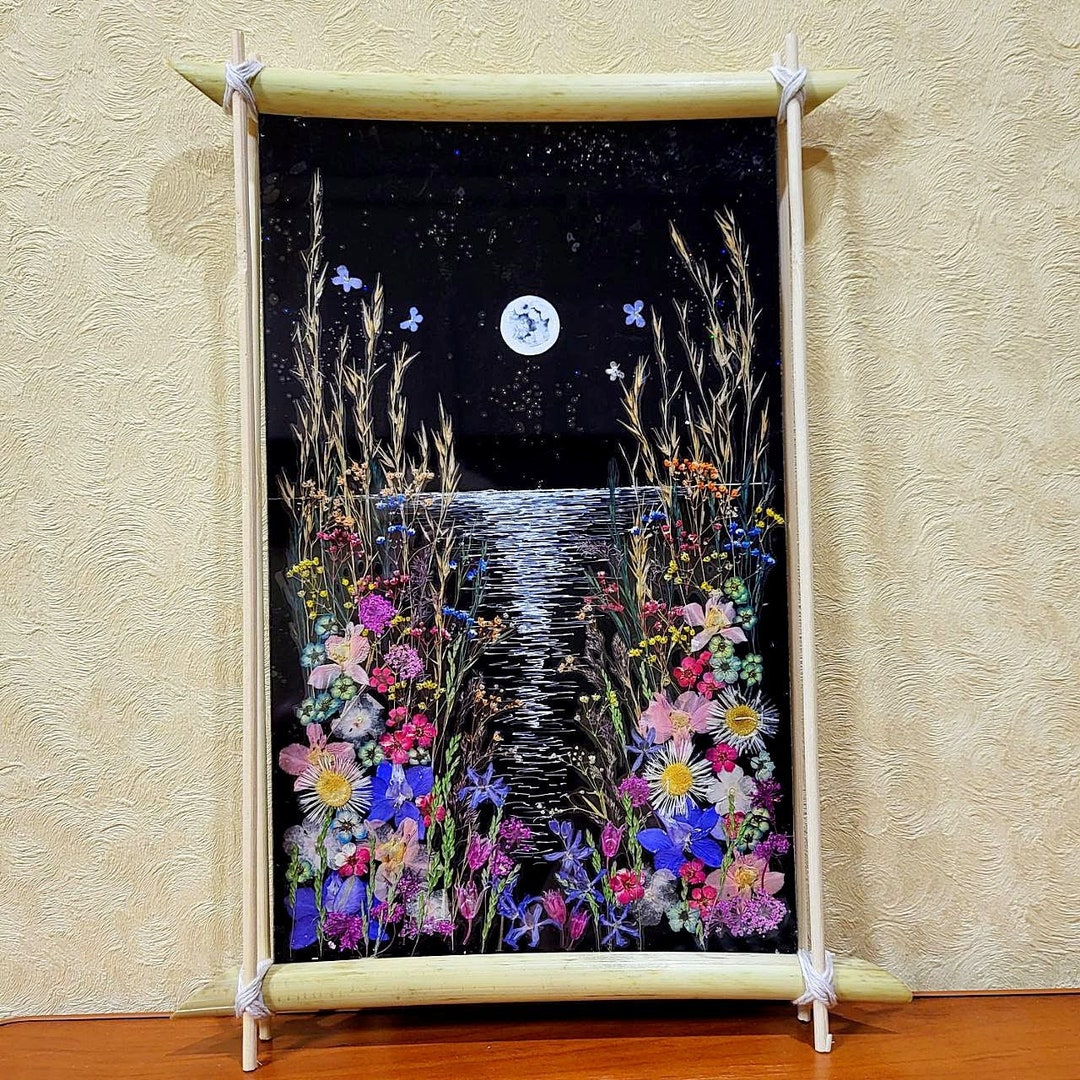 Whimsigoth Wall Decor Large-pressed Flower Frame Moon Phase Black ...