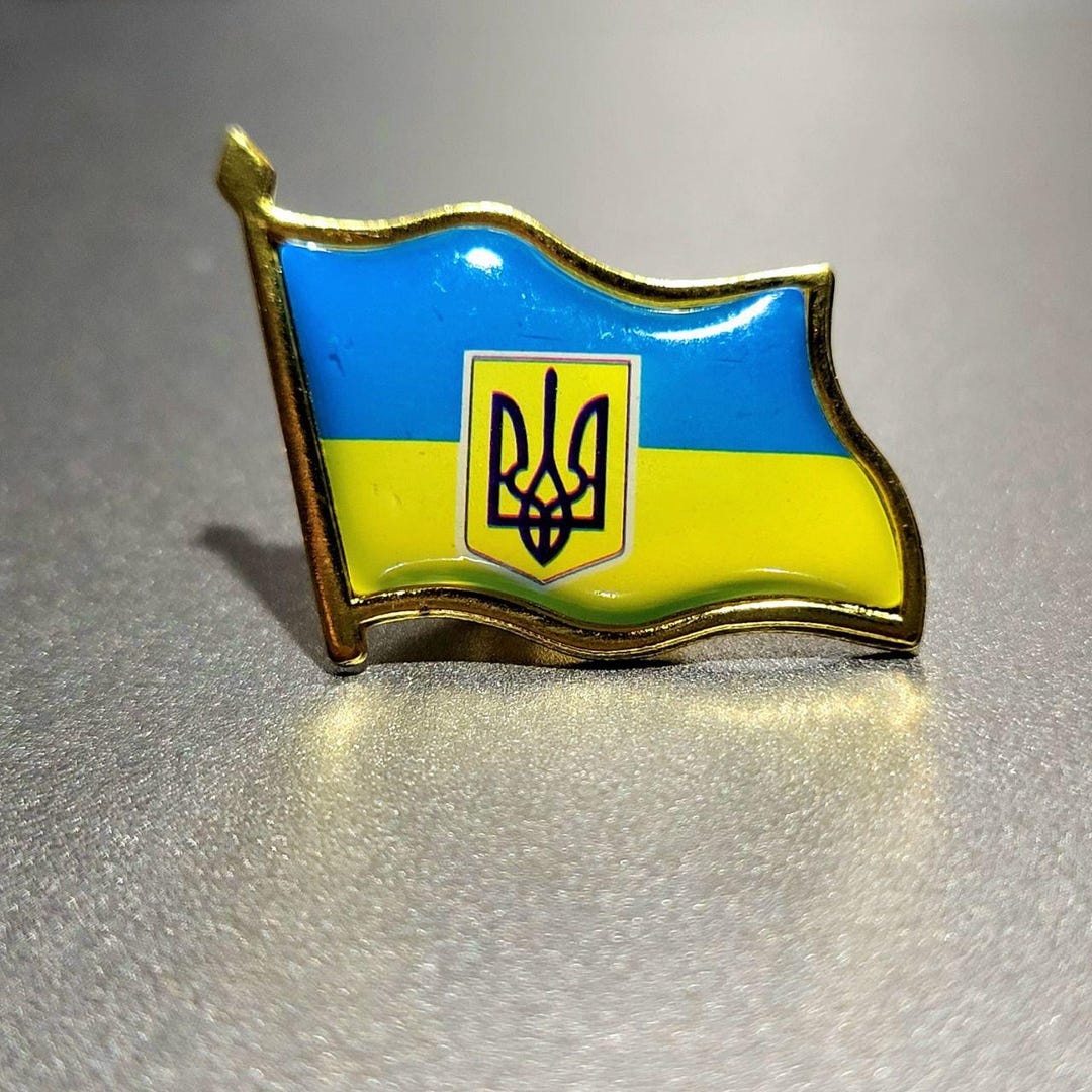 Ukrainian Flag Pin With Trident, Ukraine Lapel Pin, Blue Yellow Enamel ...
