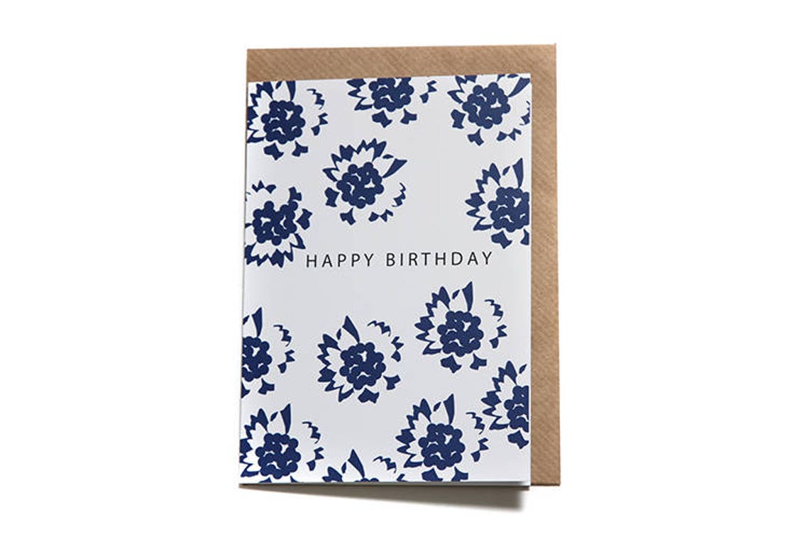 Happy Birthday Card Blue Floral - Etsy