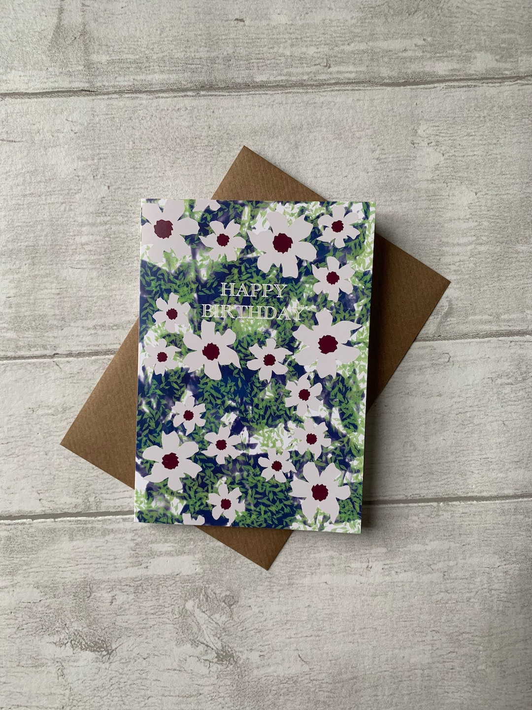 Happy Birthday Card Green Floral - Etsy
