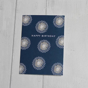 Happy Birthday Card Deep Blue Flower and Matching Gift Tag - Etsy