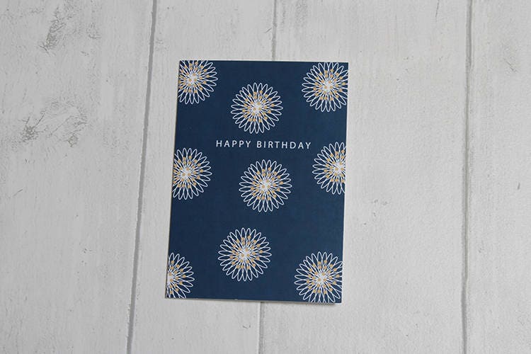 Happy Birthday Card Deep Blue Flower and Matching Gift Tag - Etsy