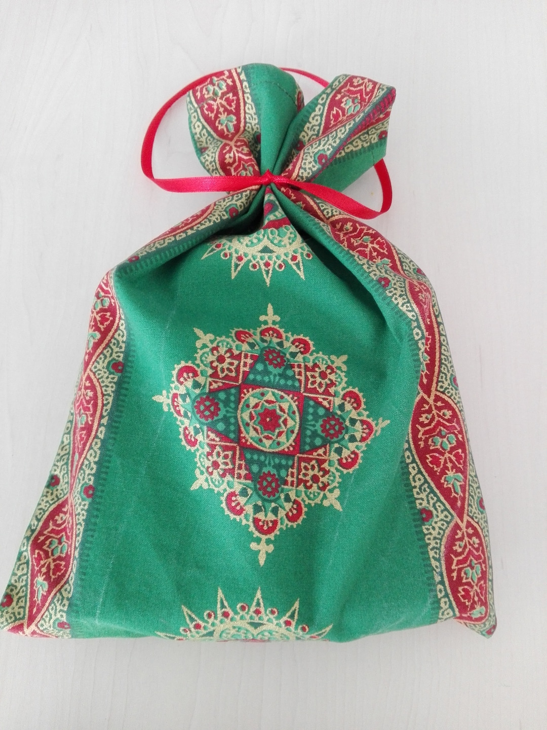 Sac emballage cadeau en tissu lavable, durable, vert/rouge/bleu/or ...