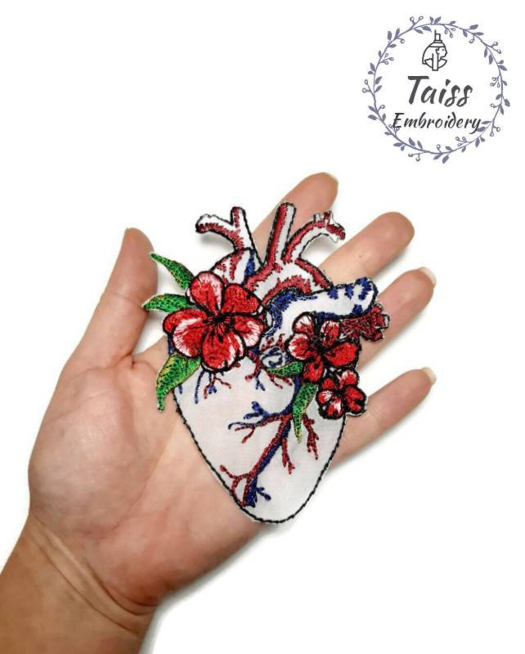 Anatomical Heart Flowers Patch, Large Embroidered Iron-on Patch - Etsy