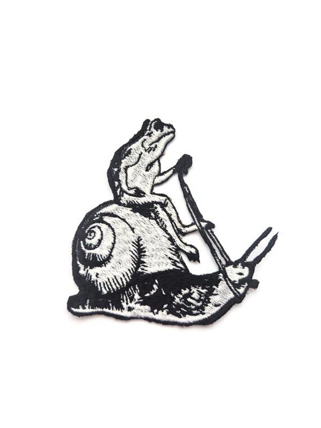 Toad Riding Snail Embroidered Iron-on Patch, Large Gothic Patch - Etsy