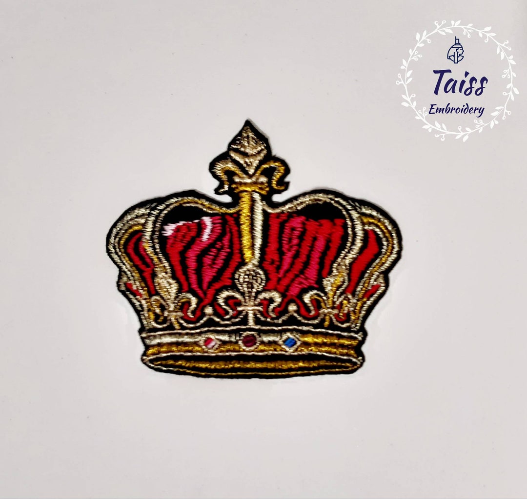 King Crown Patch • Gold Applique Royal Crown • Patch for Jacket • Large Embroidered Patch ...