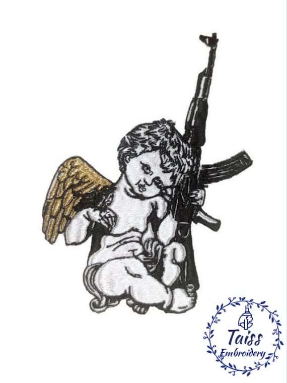 Angel With Golden Wings and Gun Punk Patch for Jackets - Etsy