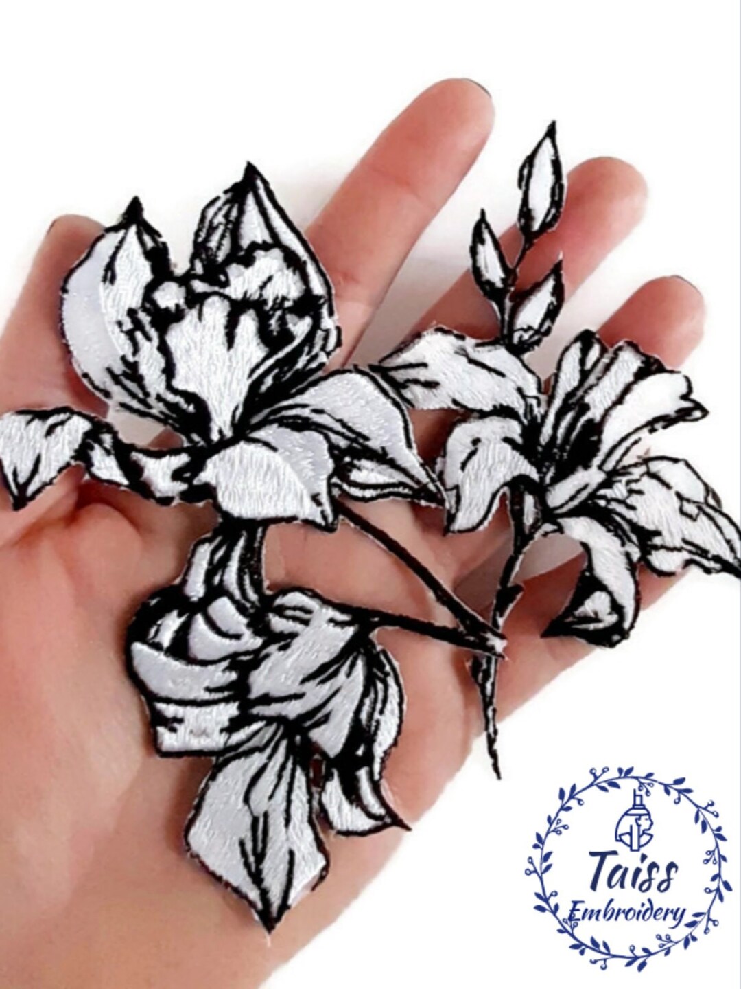 Flower Lily Patch, Gothic Clothing, Monochrome Patch, Whimsigoth, Set 2 ...