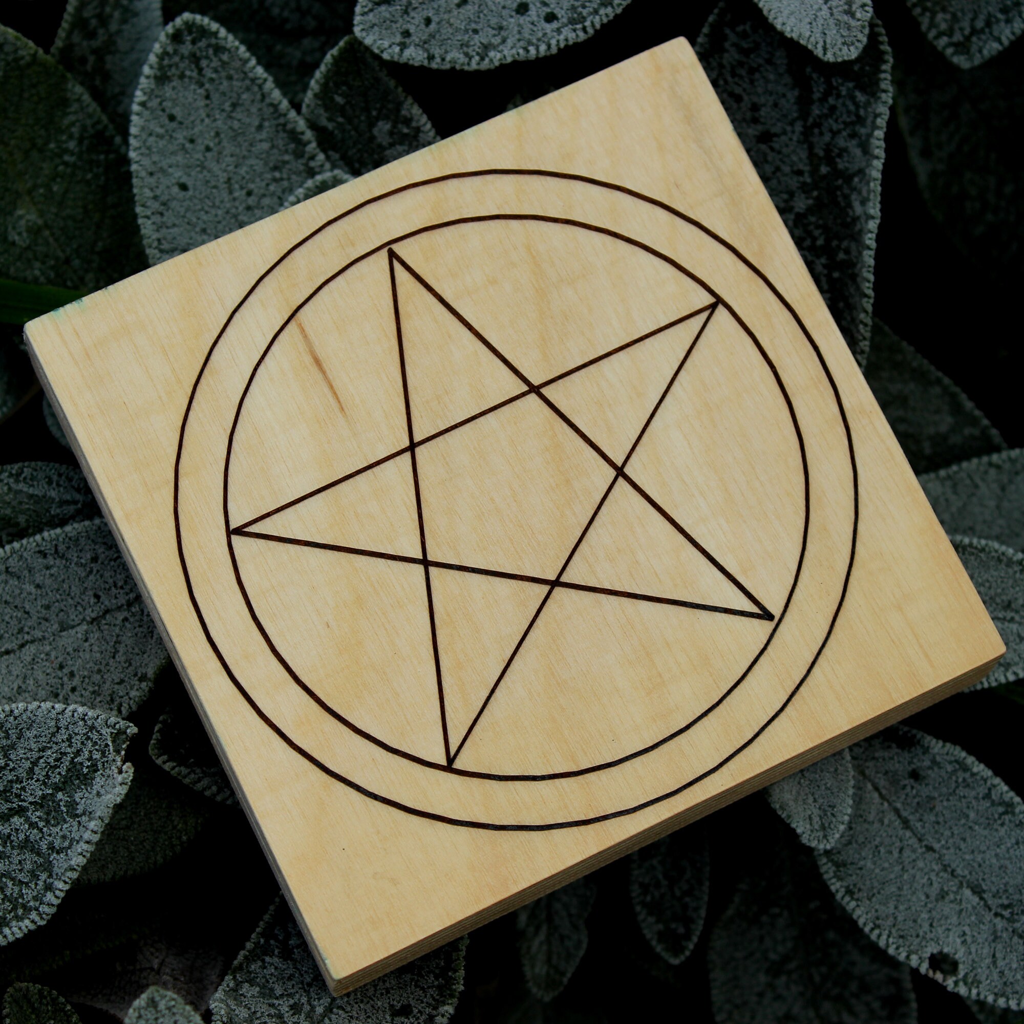 Pentacle Engraved on Square Wood - Etsy UK