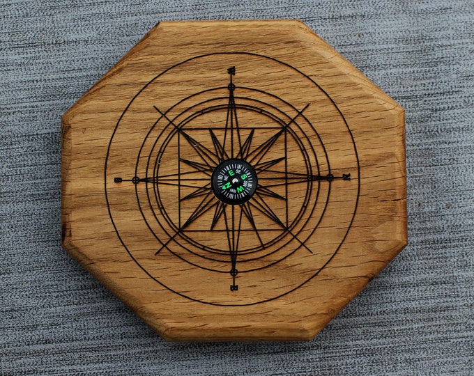 Octagonal Compass Made of Oak Wood - Etsy