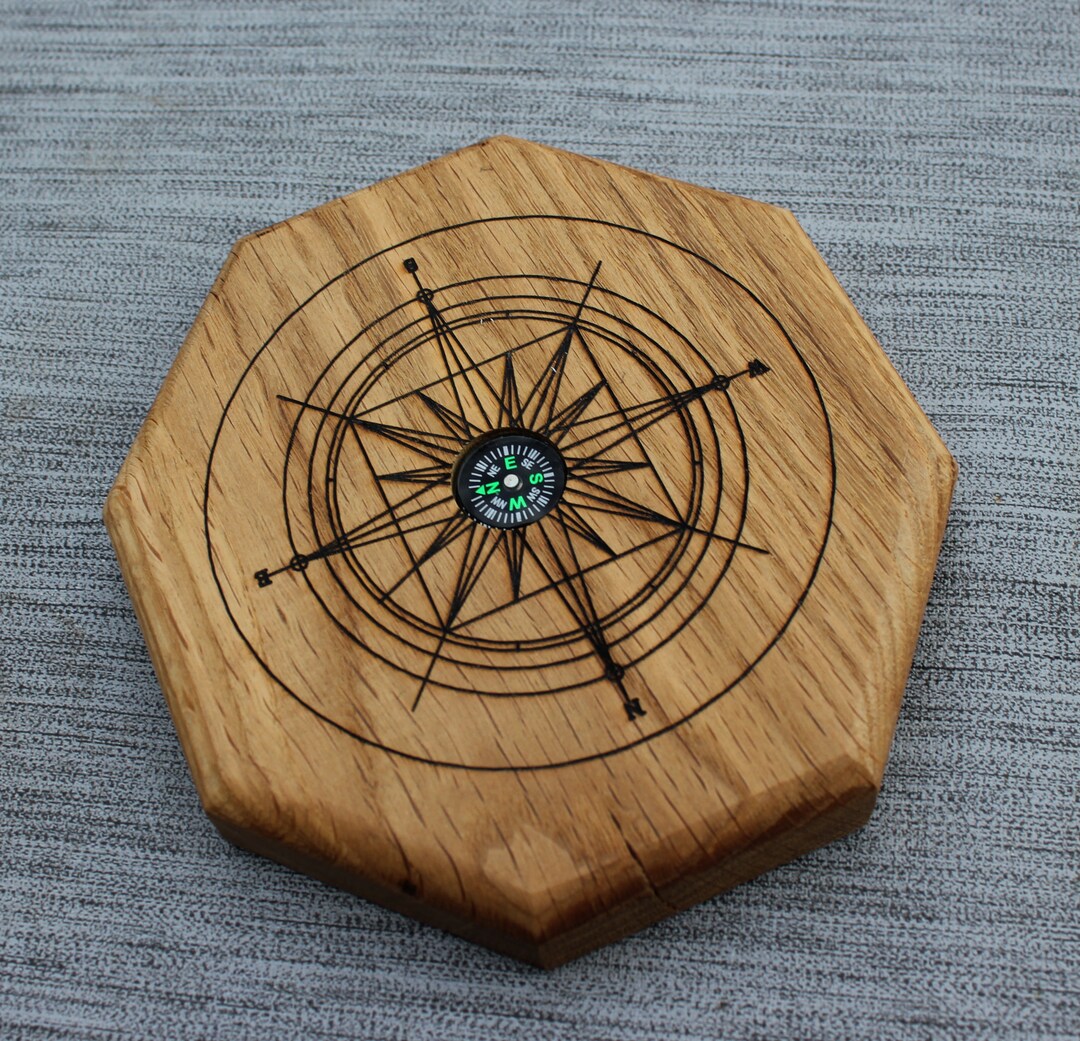 Octagonal Compass Made of Oak Wood - Etsy