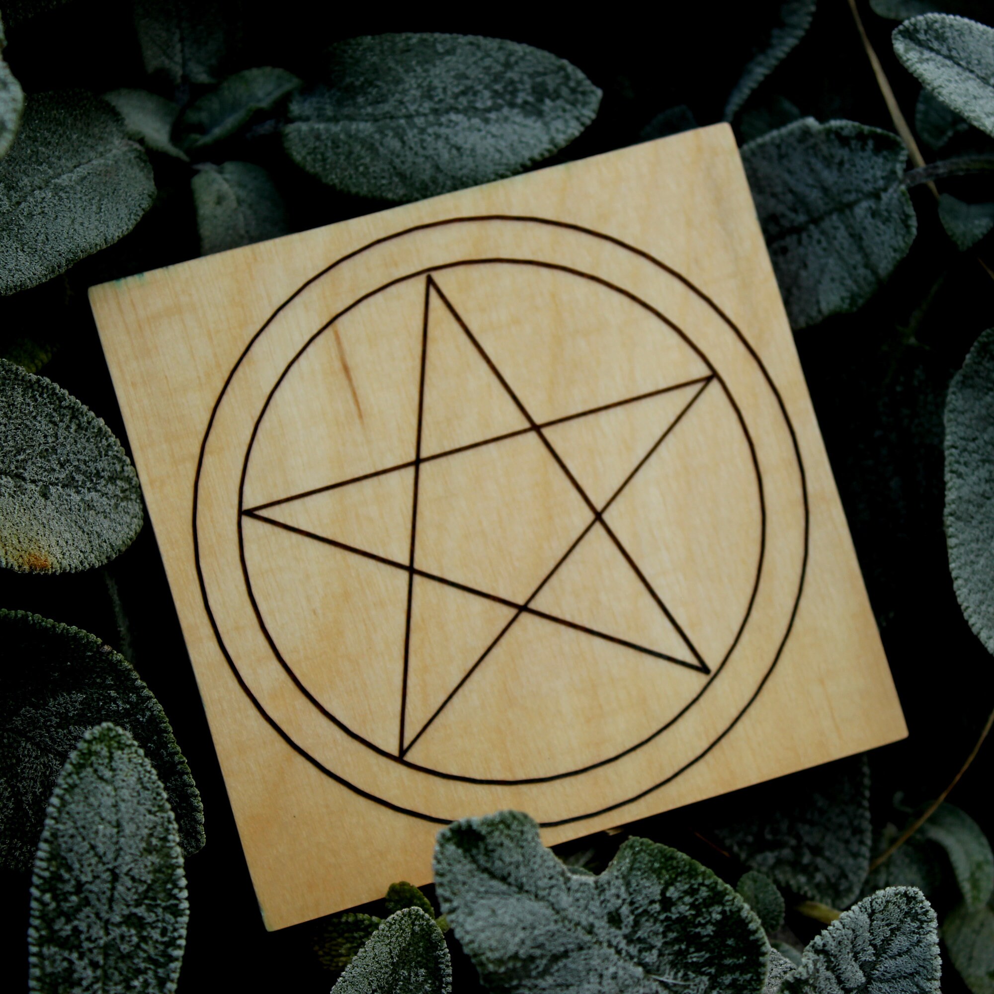 Pentacle engraved on square wood | Etsy