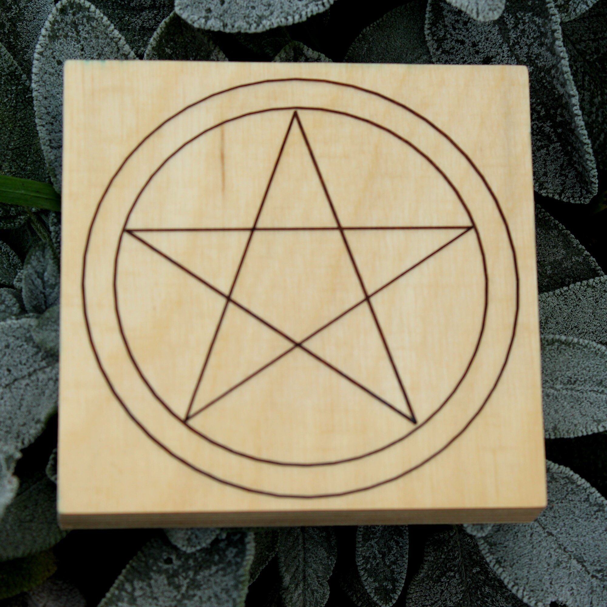 Pentacle engraved on square wood | Etsy