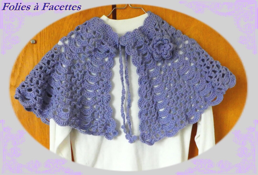 Crocheted Shoulder Cover in Mauve Wool With Matching Flower Small ...