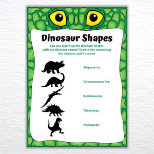 Printable Game for Children Dinosaur Shapes Quiz for Kids Children ...