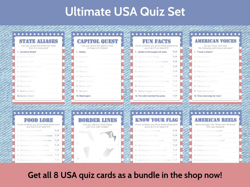 Printable USA Quiz Bundle: Culture Pair Duo | Famous Quotes American ...