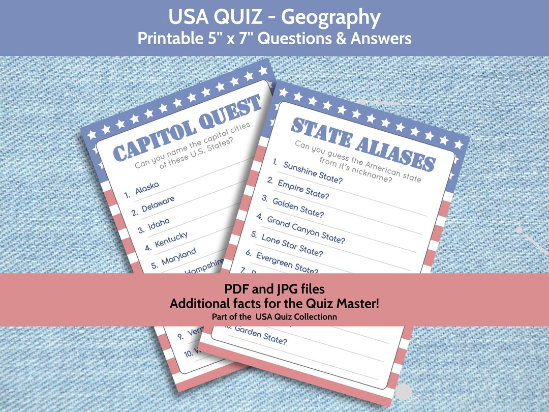 Printable USA Quiz Bundle: Geography Pair | State Capitals Aliases Quiz ...