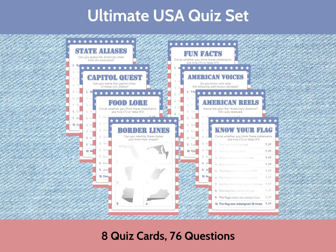 Printable Ultimate USA Quiz Bundle | 8 Fun American Trivia Printable ...