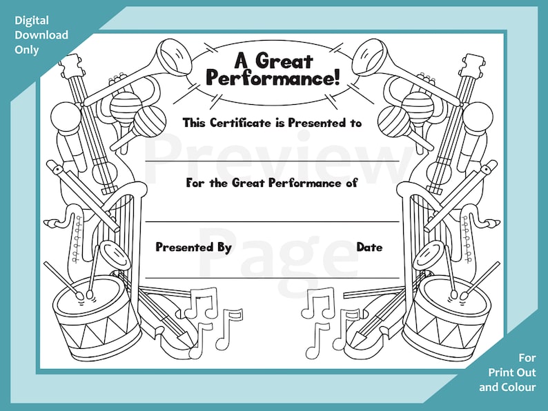Best Performance Kids Certificate (music) - Etsy