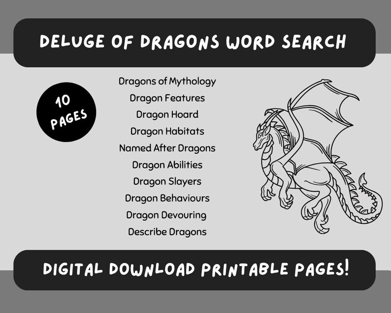 Deluge of Dragons Word Search Book - Etsy