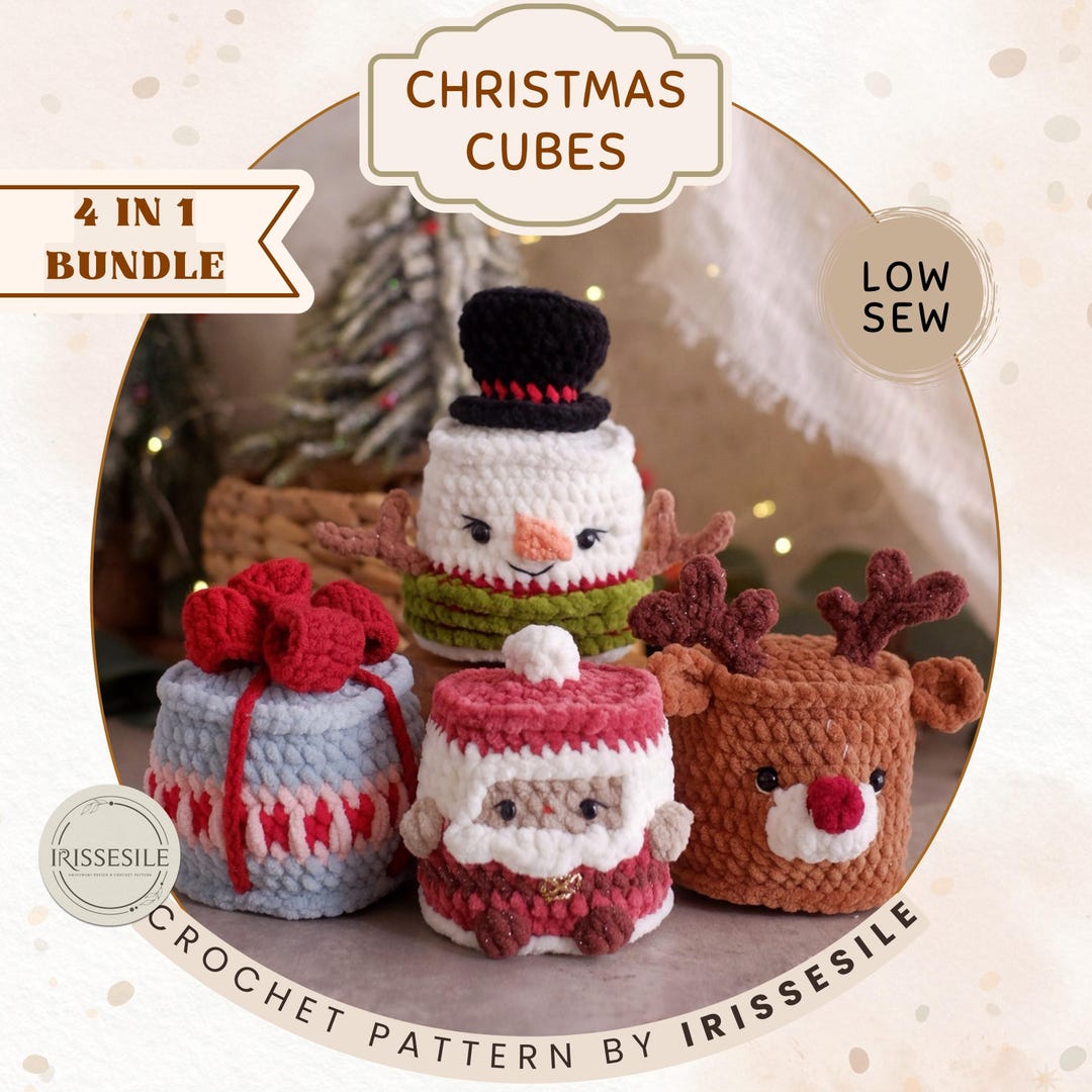 Christmas Cubes Crochet Pattern, 4 in 1 Bundle: Santa Claus, Snowman ...