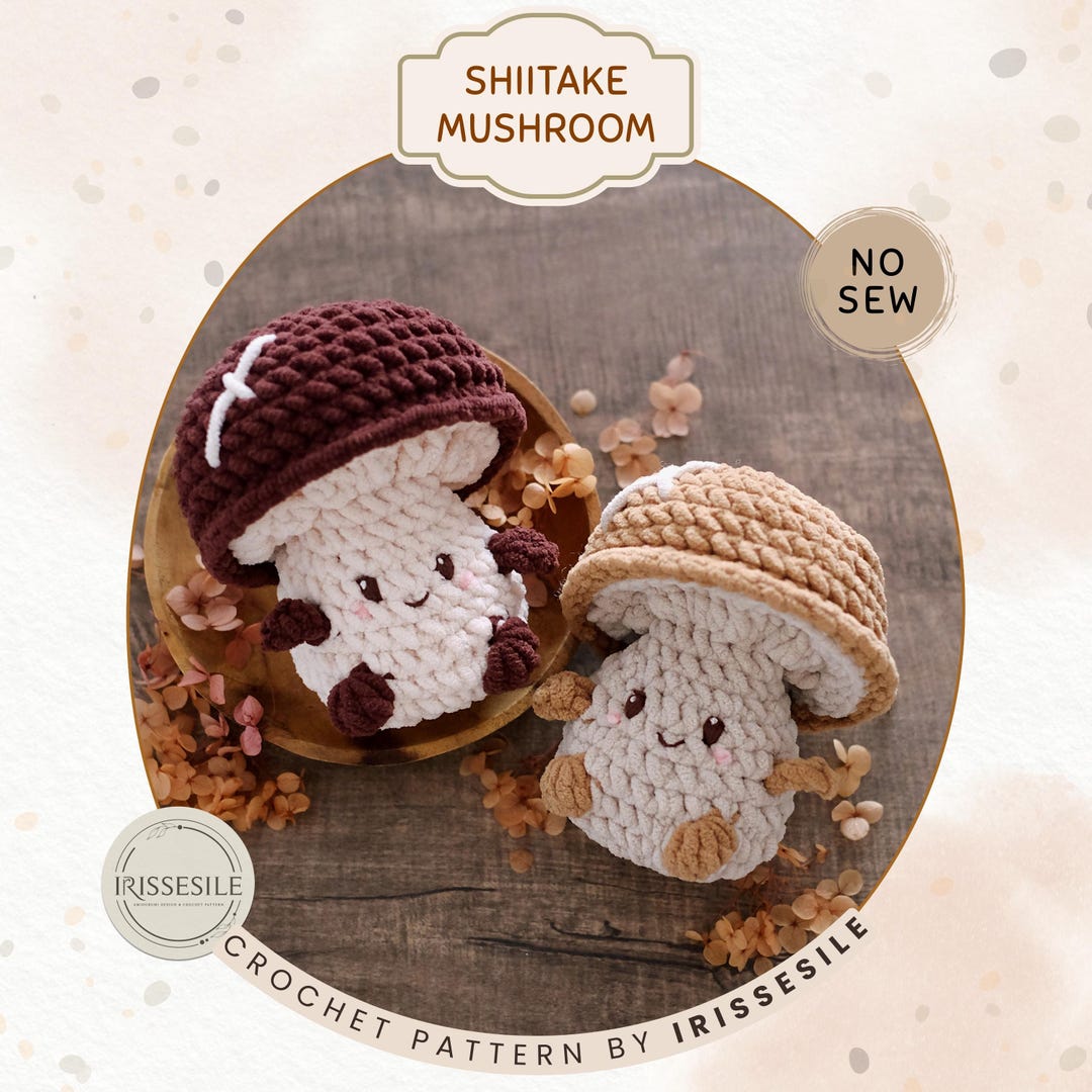 No Sew Shiitake Mushroom Crochet Pattern [english PDF] | Mushroom ...