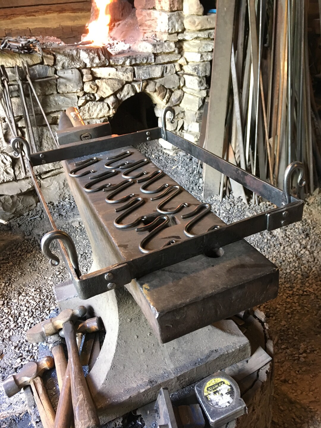 Small Pot Rack, Blacksmith Made, Kitchen Rack With 10 Sliding Hooks - Etsy