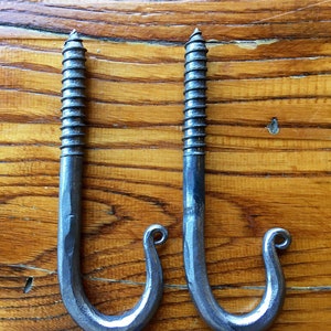 Two Blacksmith Made Heavy Duty Screw Hooks J Hooks Plant Hooks Pot Hooks Etsy