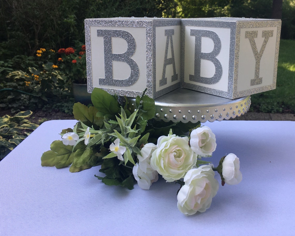 Silver and White BABY Blocks Silver and White Baby Shower | Etsy