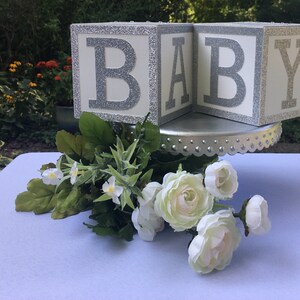 Silver and White BABY Blocks, Silver and White Baby Shower Decor ...