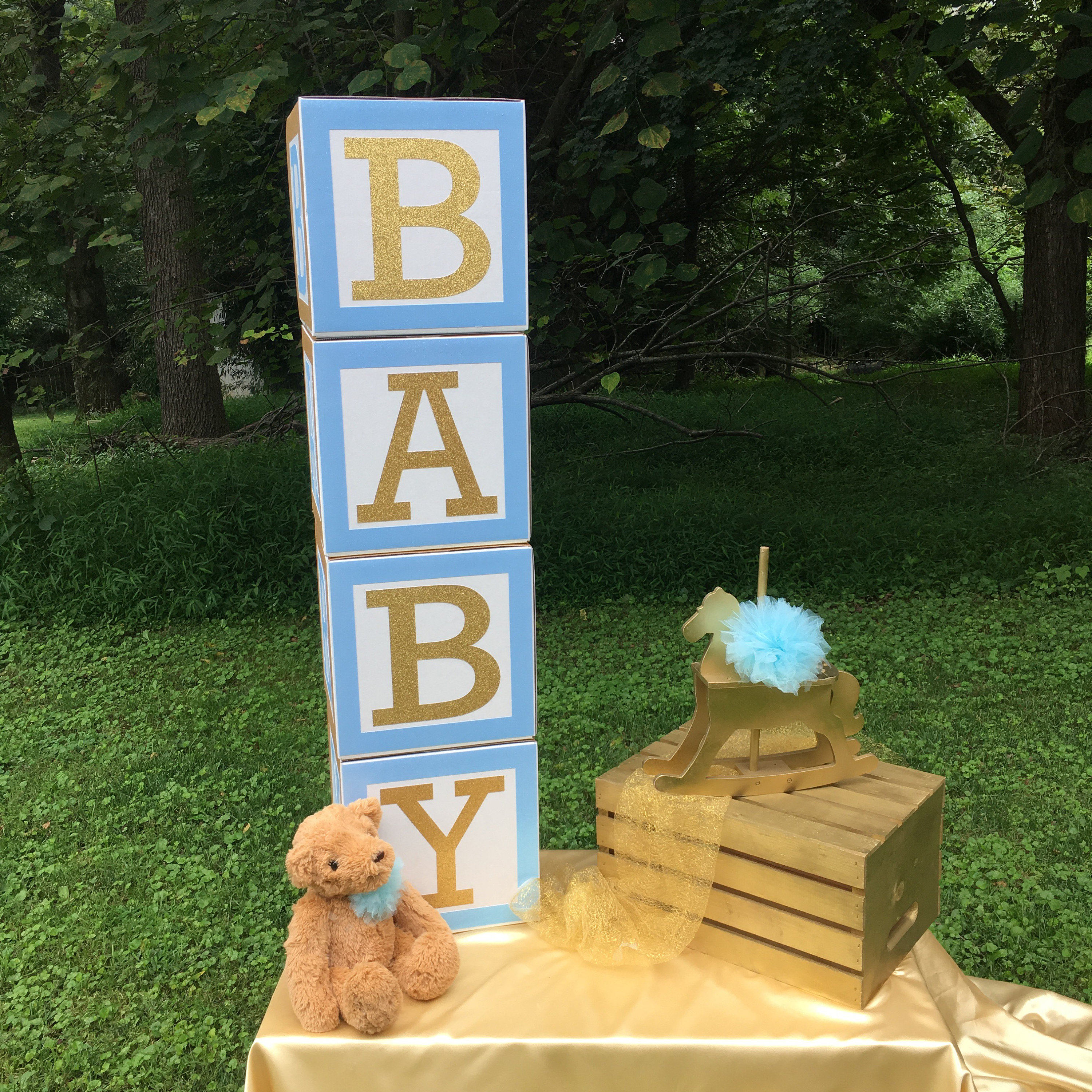 Baby Blue and Gold Baby Shower Blocks Large BABY Blocks Baby | Etsy