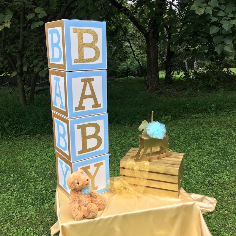 Baby Blue and Gold Baby Shower Blocks Large BABY Blocks Baby - Etsy