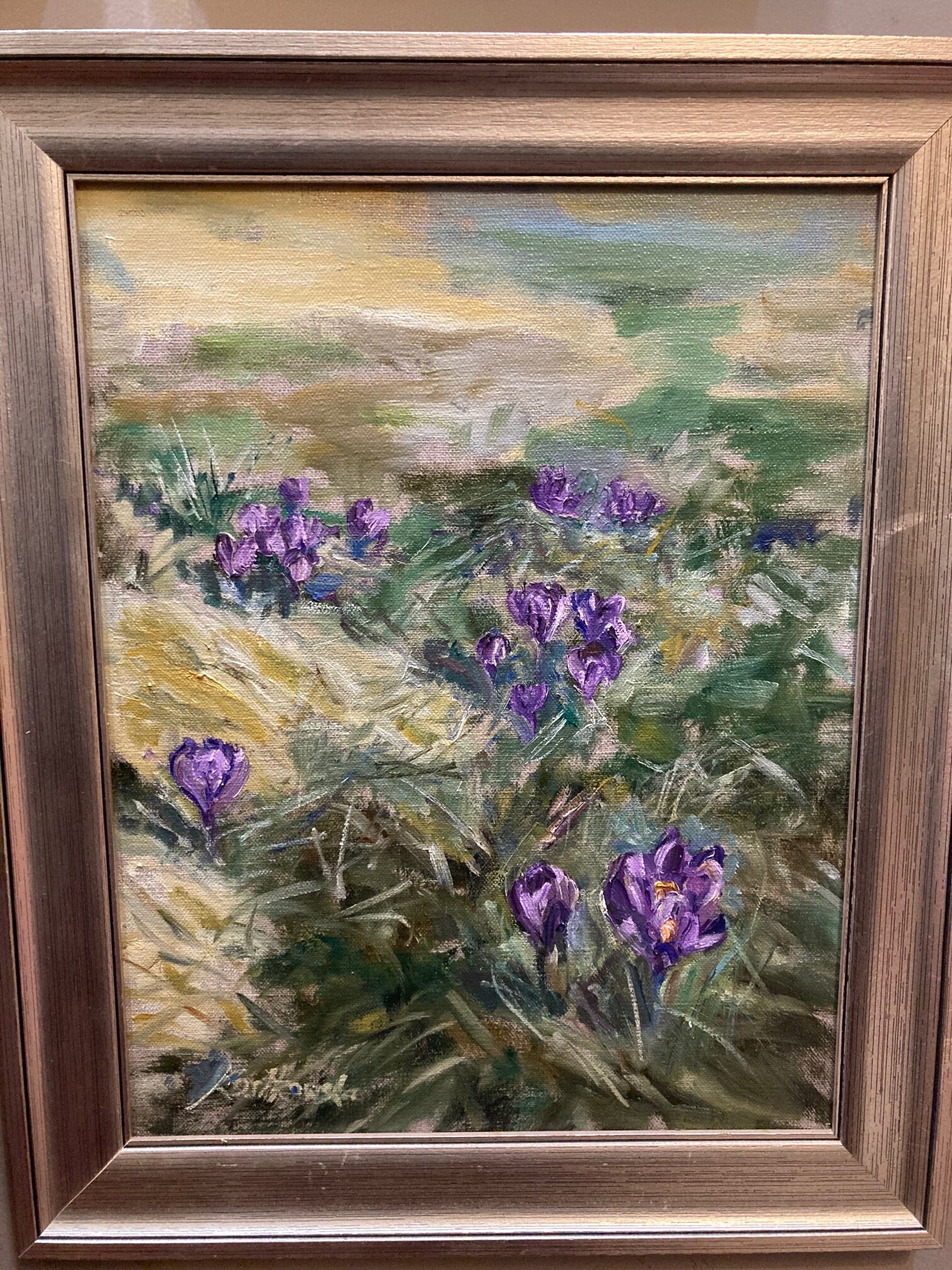 Purple Crocus Wildflower Landscape Poland Original Oil Painting by ...