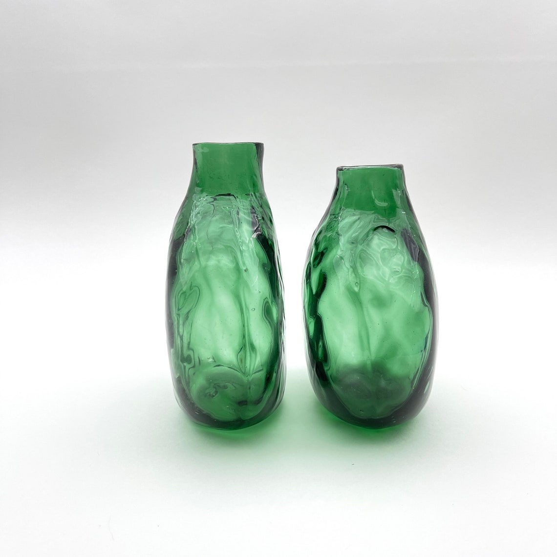 Hand Blown Green Dimpled Vases - Pair - Etsy