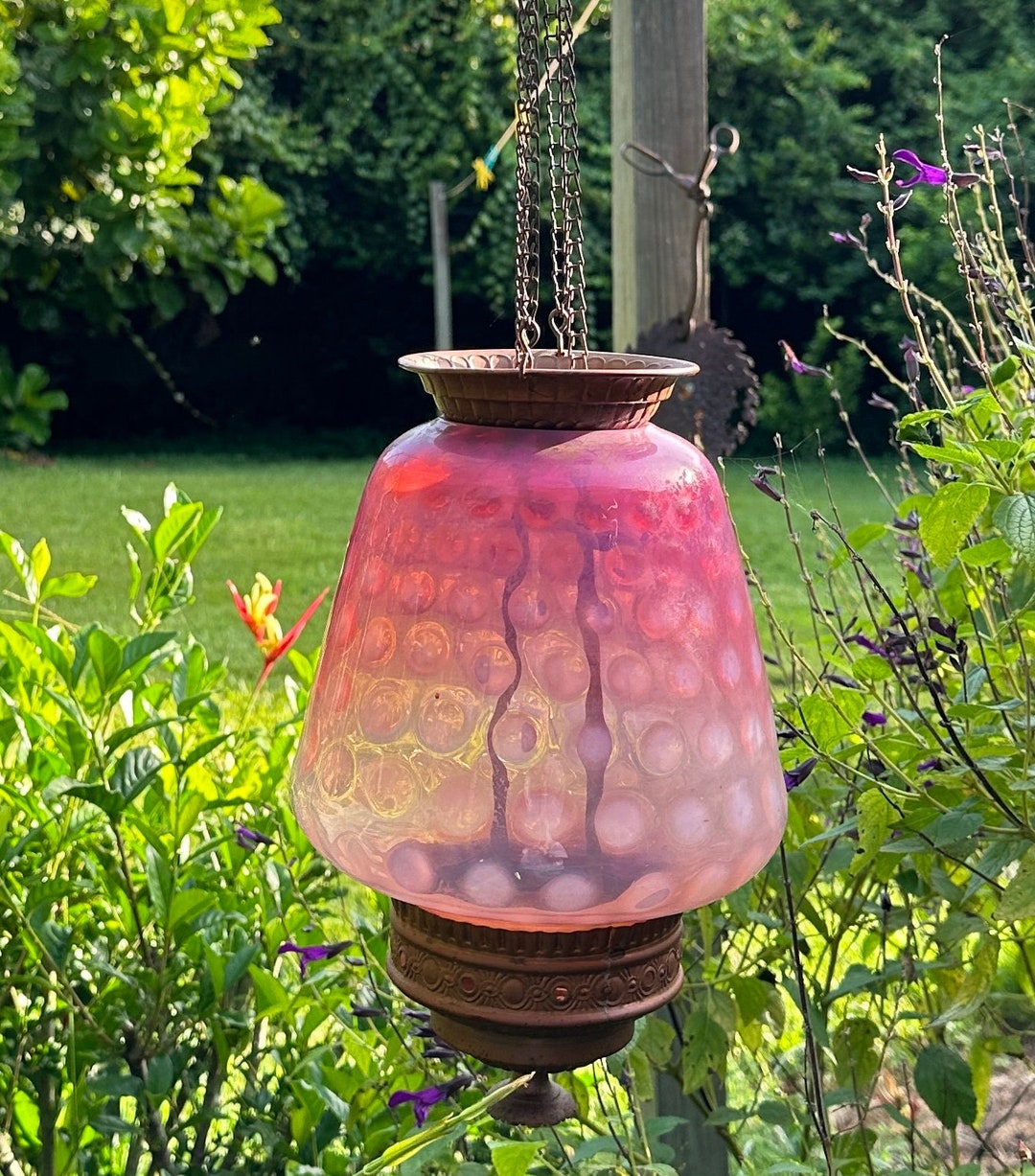 Vintage Cranberry Coin Dot Glass Shade Hall Parlor Hanging Lamp - Etsy
