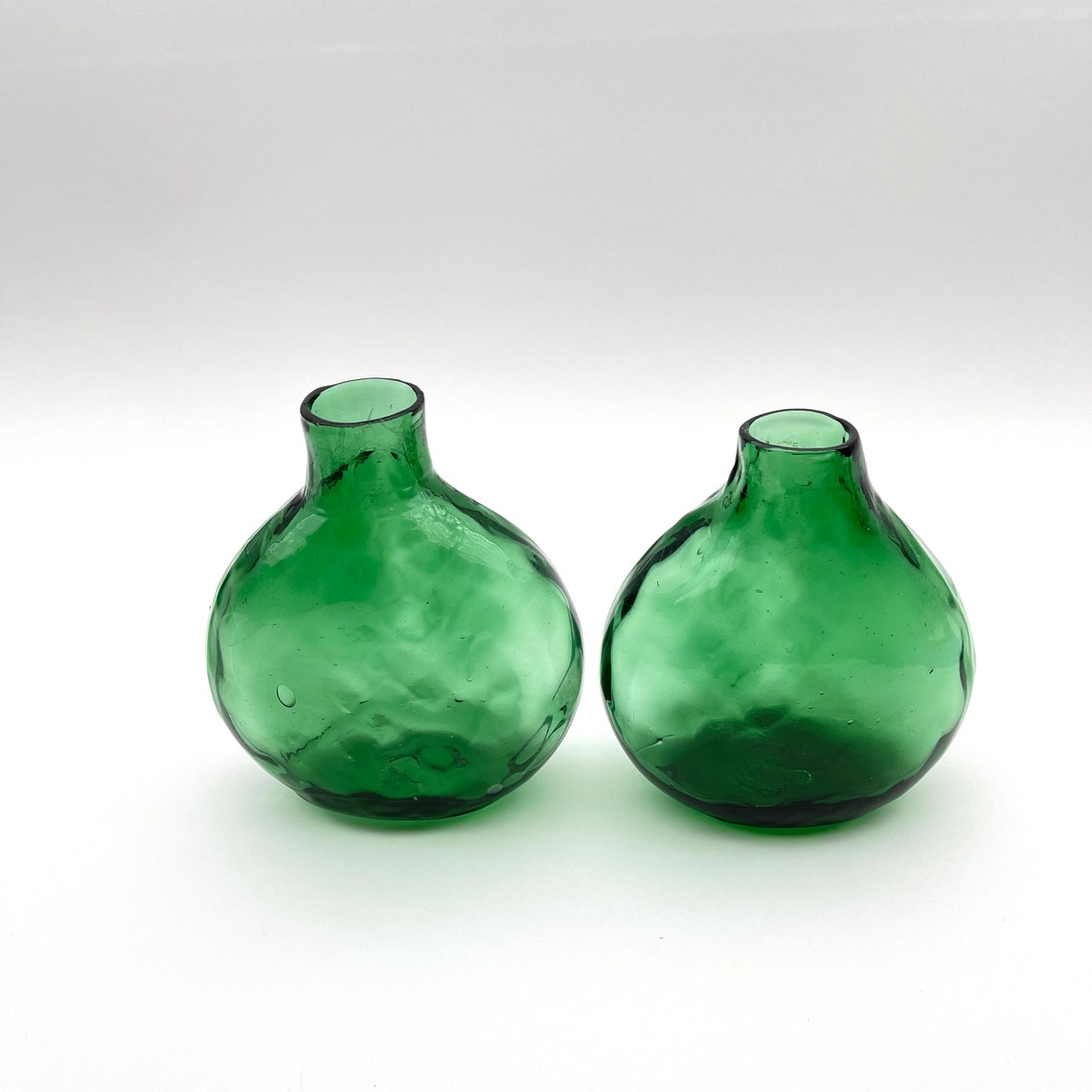Hand Blown Green Dimpled Vases - Pair - Etsy