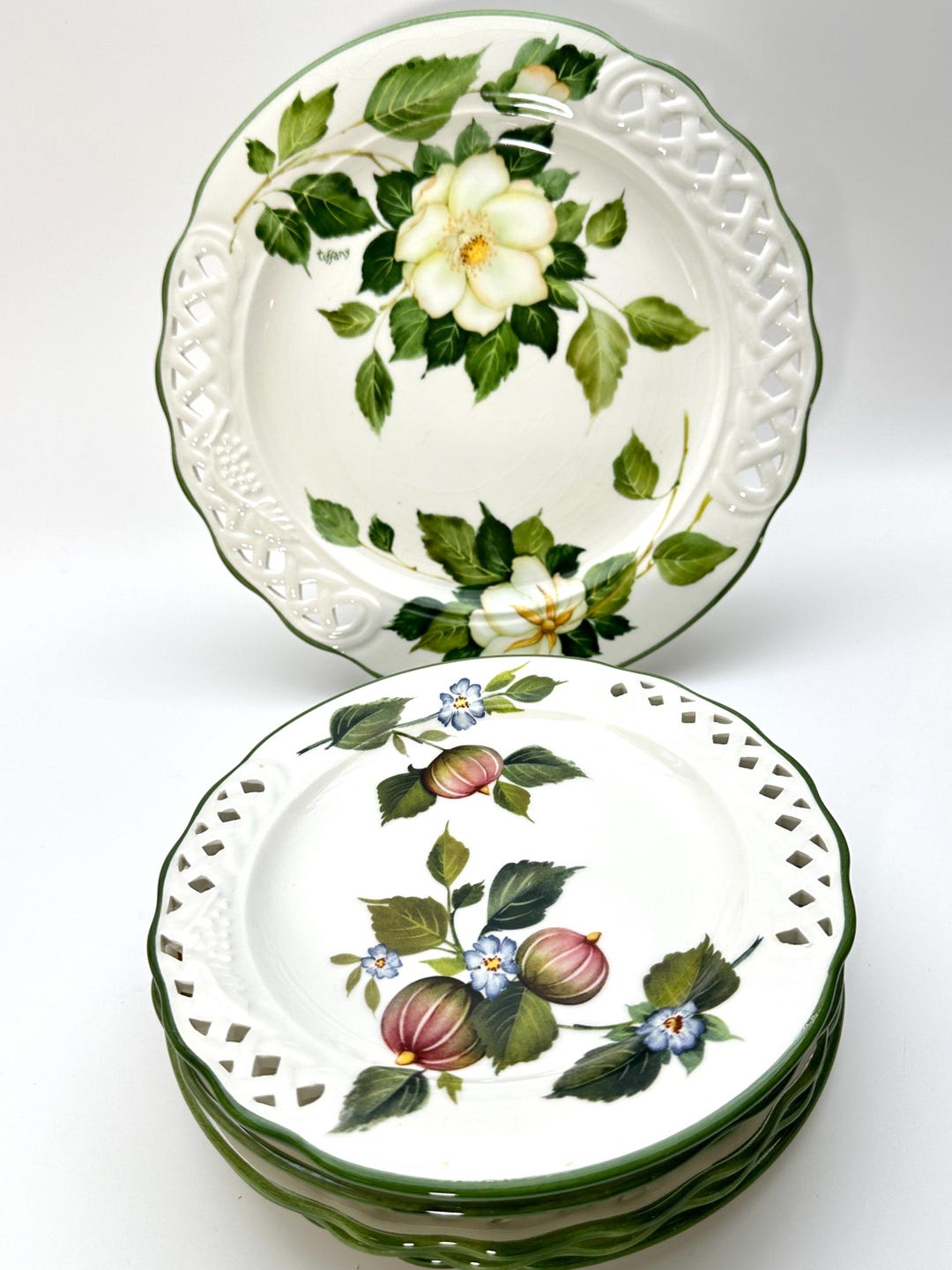 Brunelli Italy Tiffany Fruit & Flowers 6-8” Plates and 1-12” Platter - Etsy