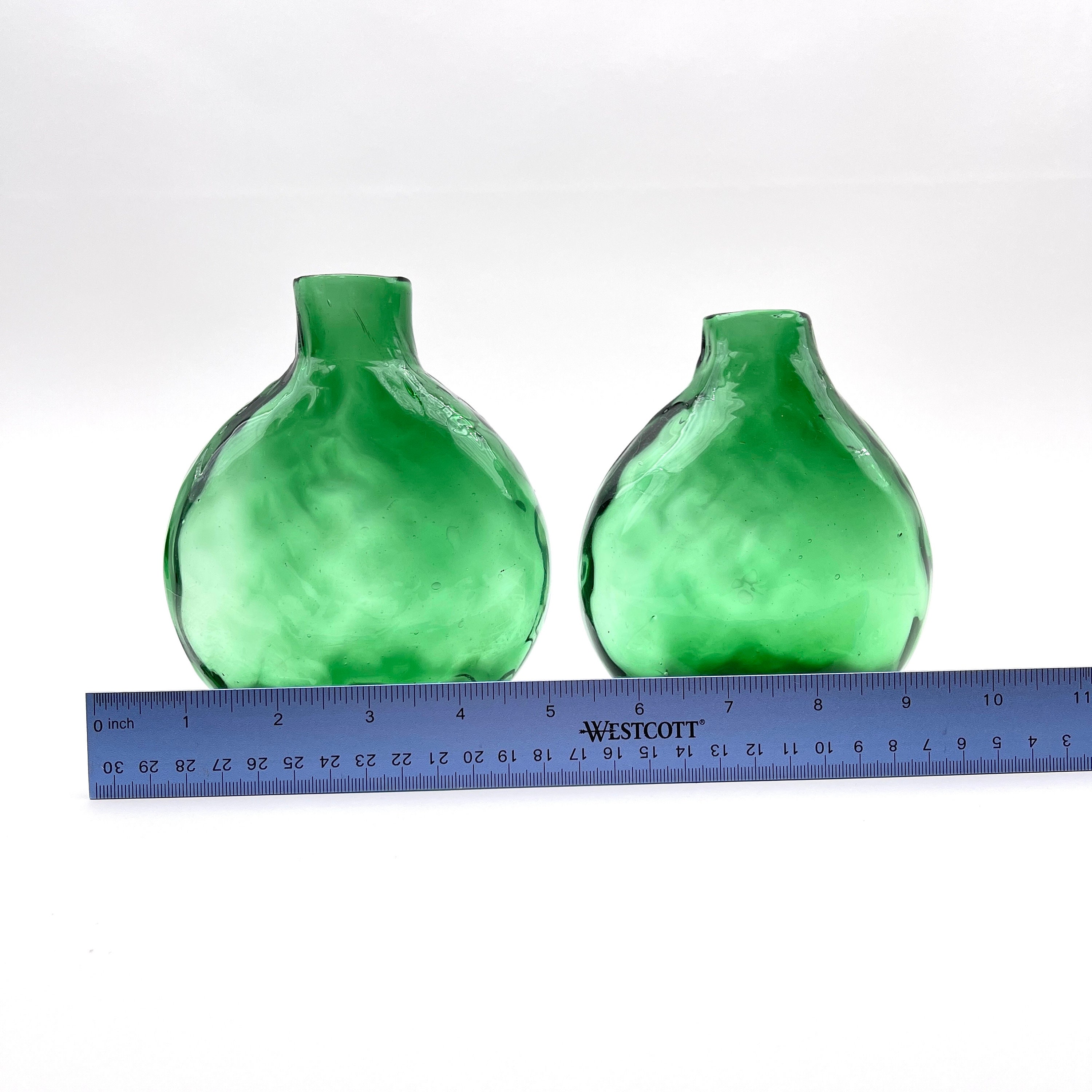 Hand Blown Green Dimpled Vases - Pair - Etsy