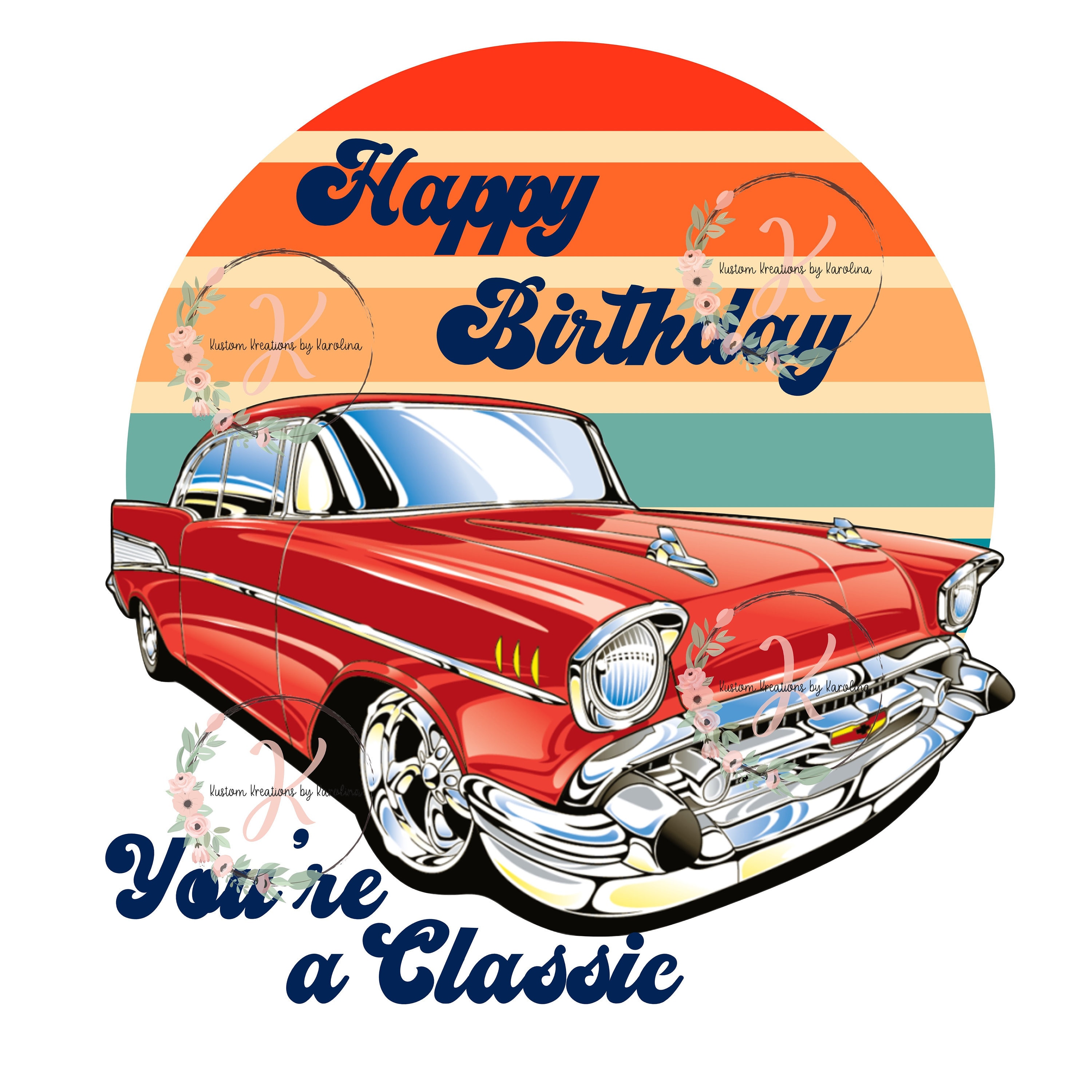 Classic Red Cadillac Birthday Retro Digital File - Etsy