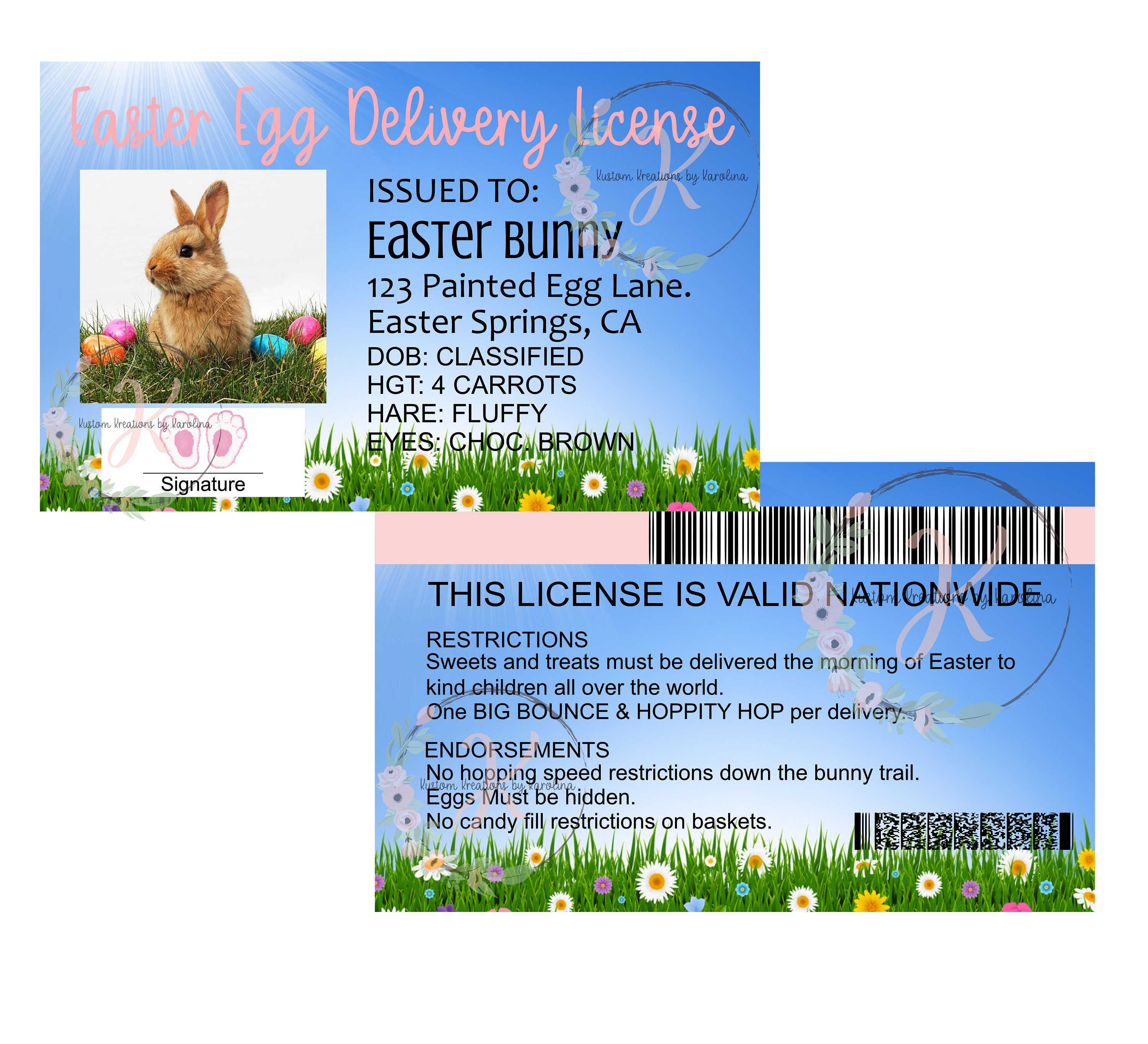 Easter Bunny Driver's License Pink - Etsy Canada
