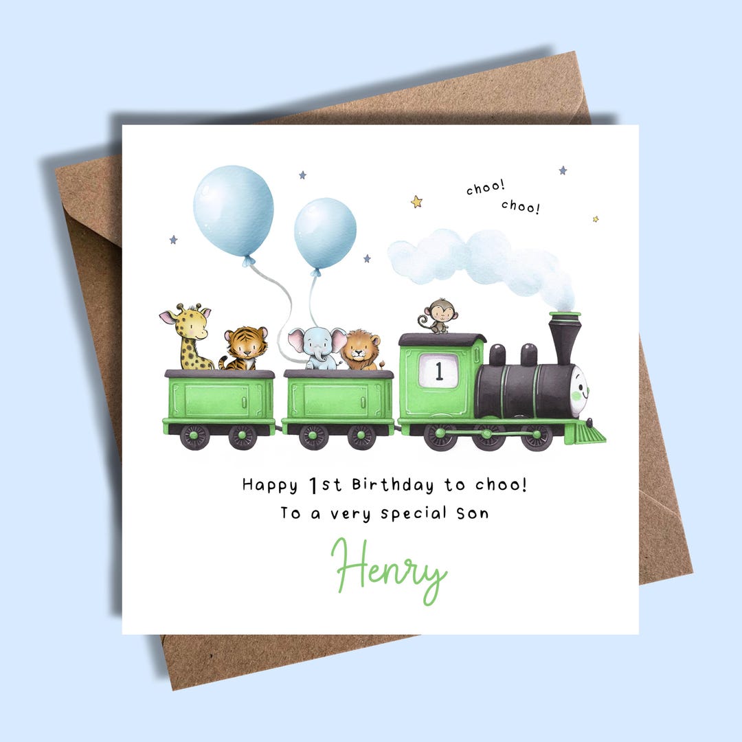 Personalised Train Birthday Card: Animal Theme, Any Age - Etsy