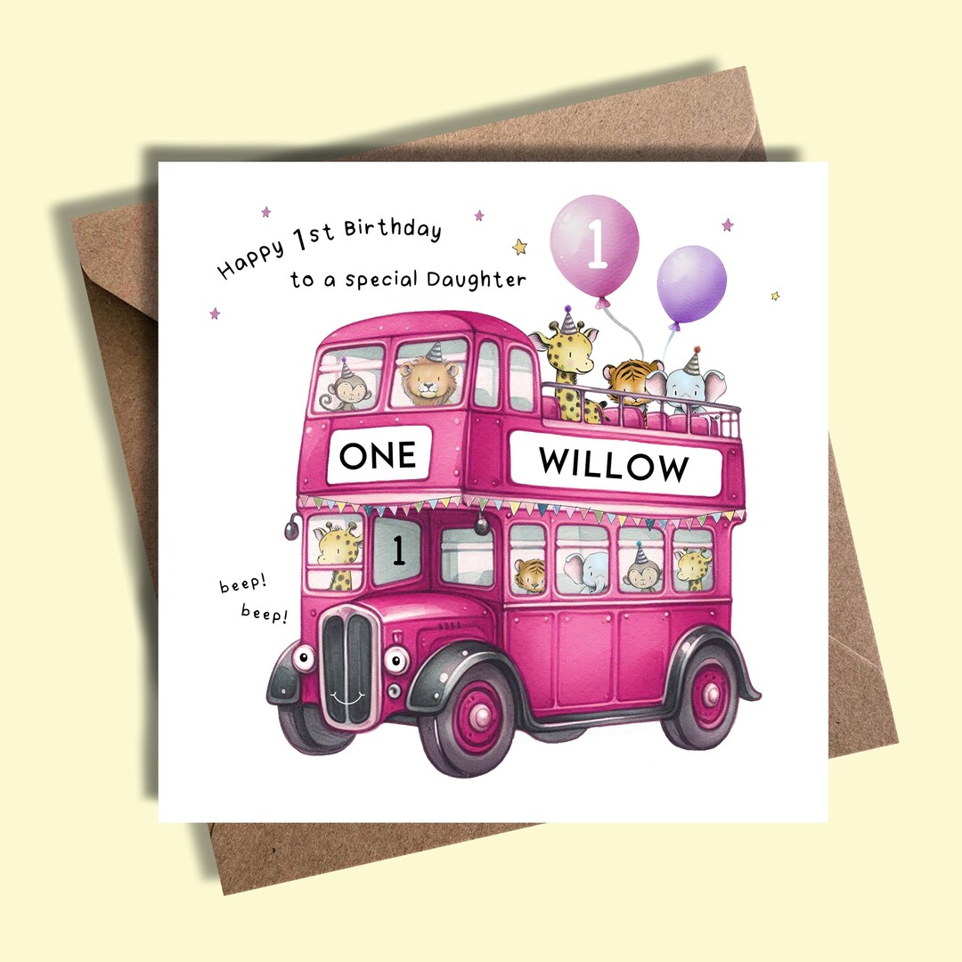 London Bus Birthday Card With Party Animals, 1st, 2nd, 3rd, 4th, 5th ...