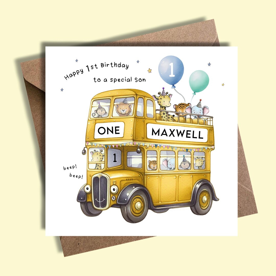 Personalised London Bus Birthday Card: Party Animals, Any Age - Etsy