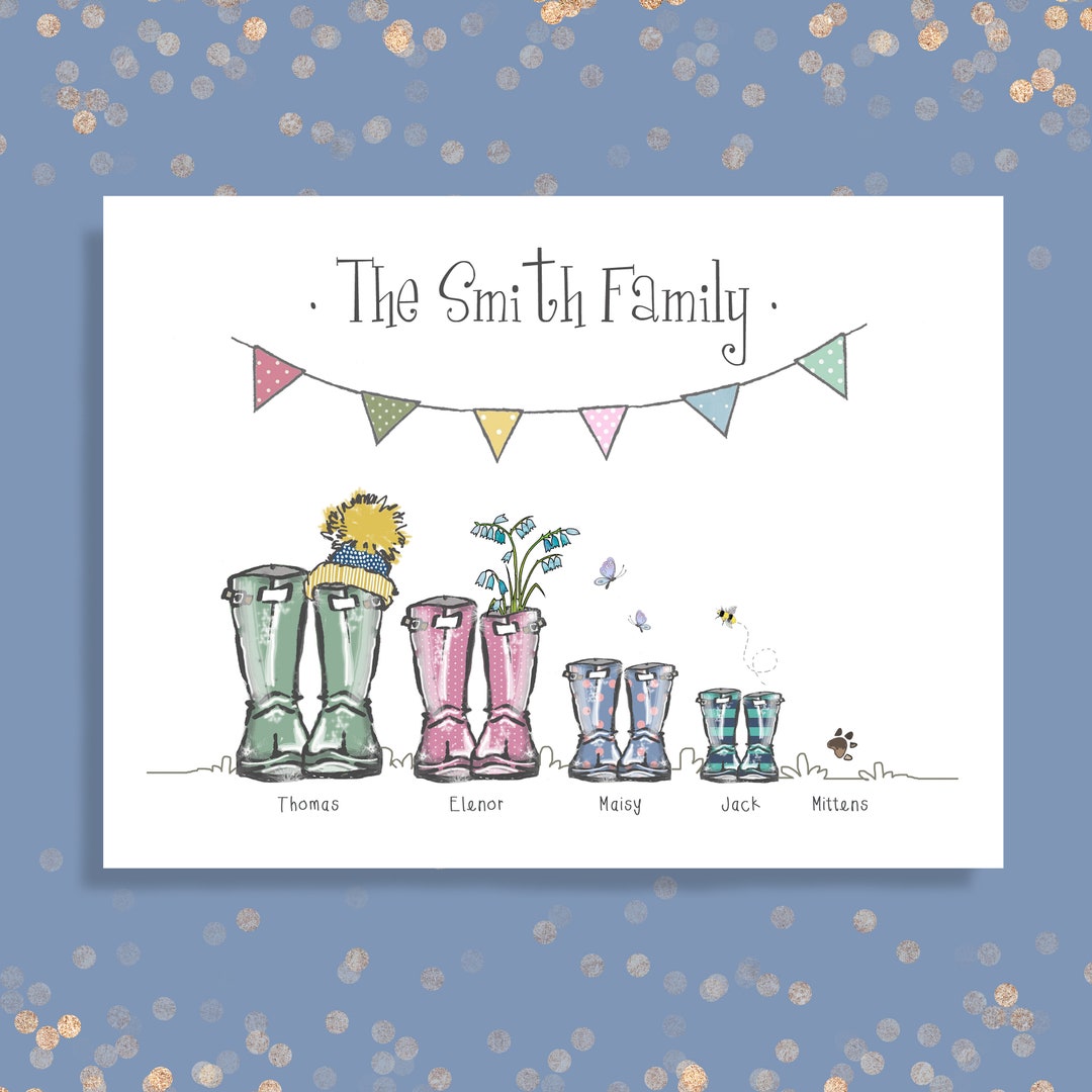 Family Welly Boot Personalised Print, Family Welly Boot Print, Welly ...