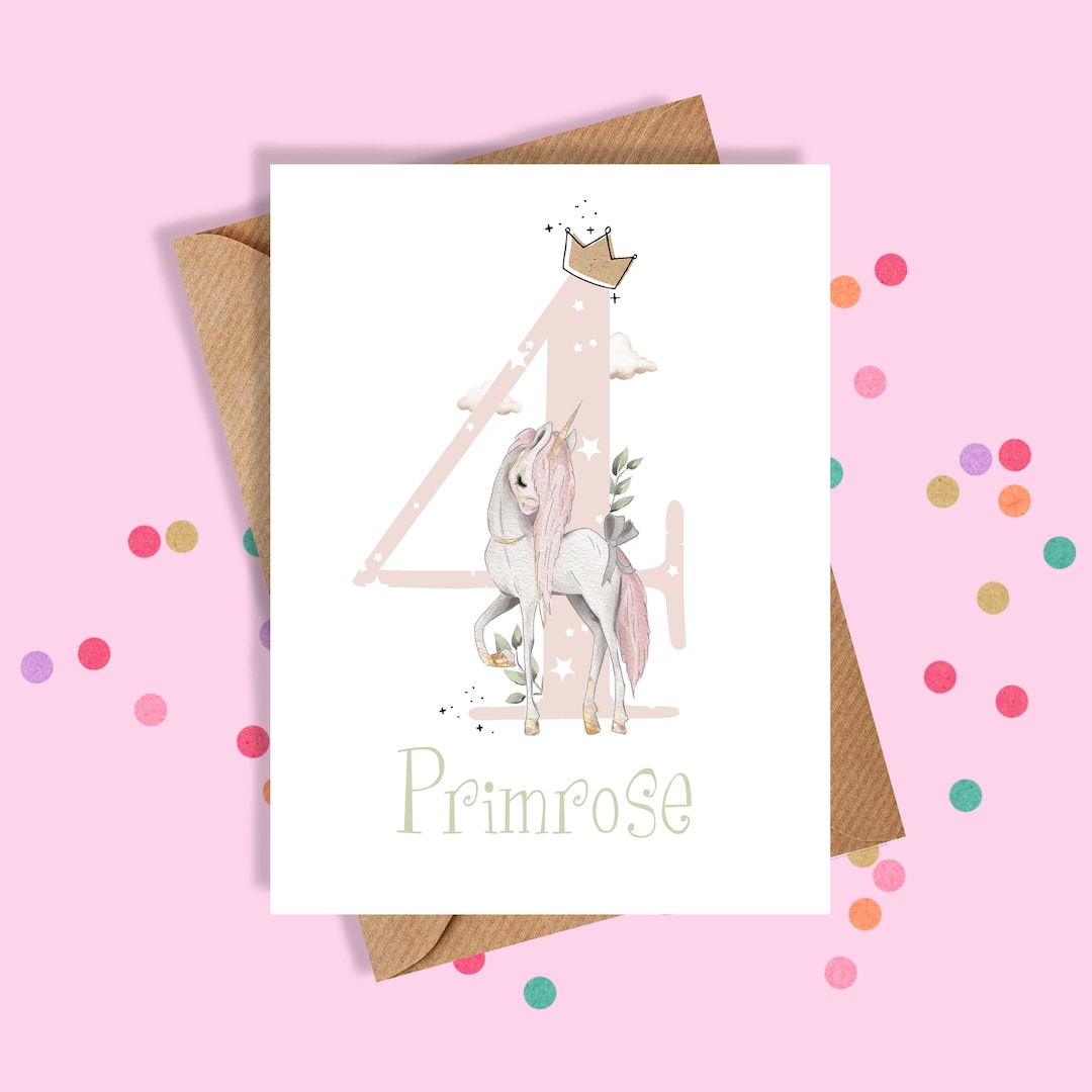 4th Birthday Card / Fourth Birthday Card / Unicorn Birthday Card / Girl ...